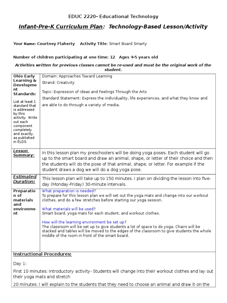 Infant-Pre-K Curriculum Plan: Technology-Based Lesson/Activity | Download Free PDF | Lesson Plan ...