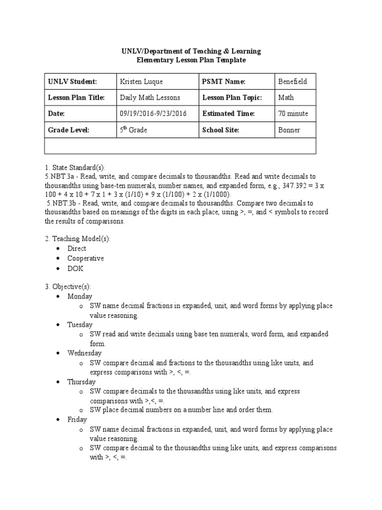 Unit Plan Math Download Free Pdf Decimal Fraction Mathematics