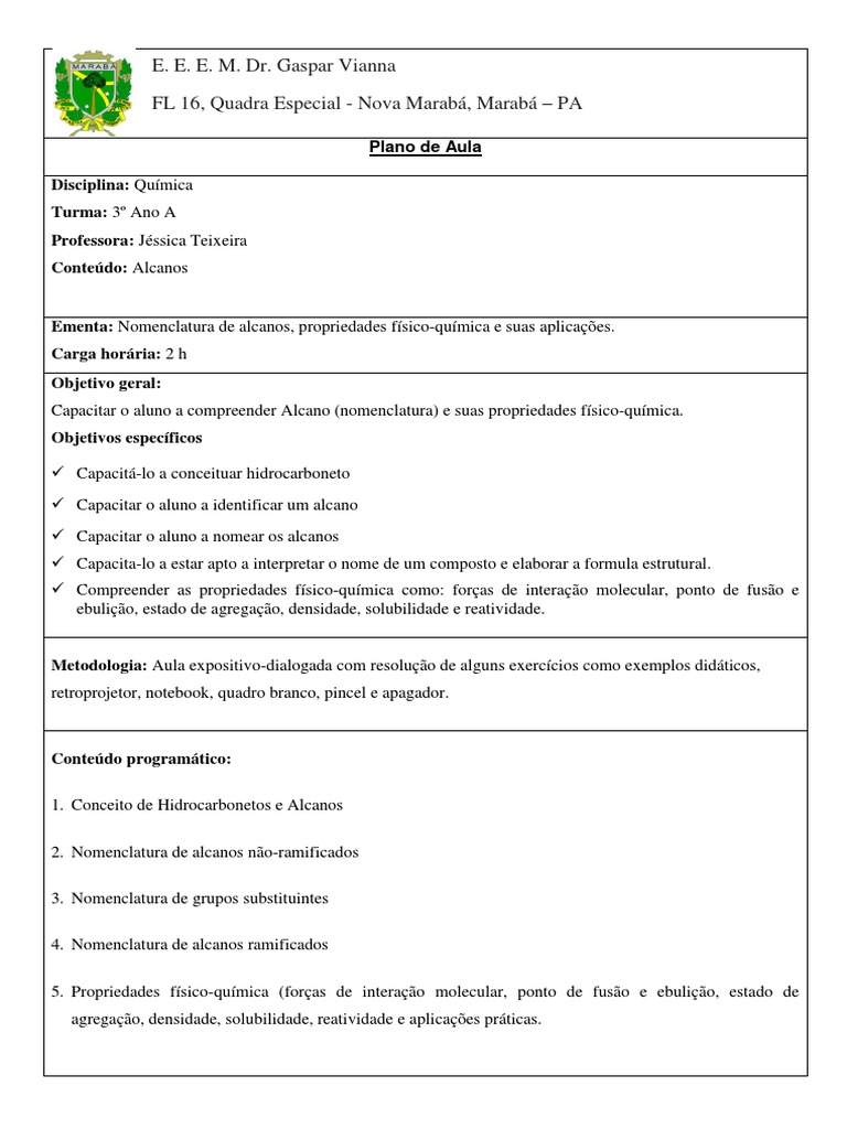 Plano De Aula De Alcanos Pdf