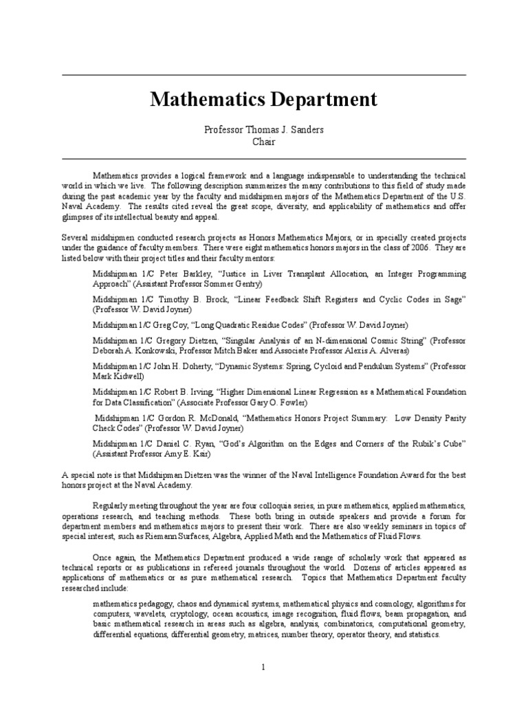 Mathematics Department | PDF | Navier–Stokes Equations | Numerical Analysis