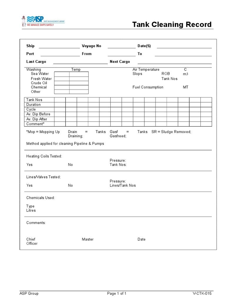 V-CTK-015 - Tank Cleaning Record | PDF | Energy Technology | Chemical ...