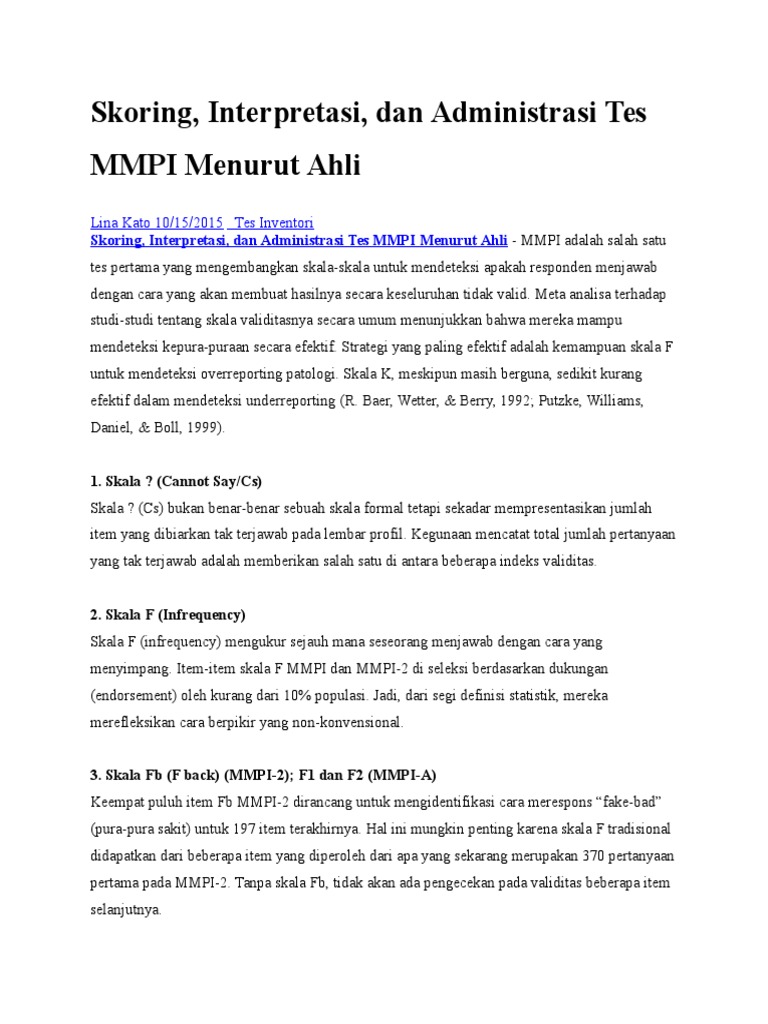 Panduan Tes MMPI untuk Profesional | PDF