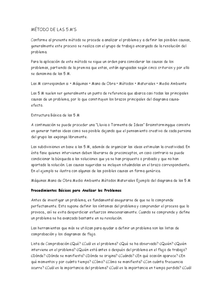 Método de las 5 M: Análisis de Problemas | PDF | Lluvia de ideas ...