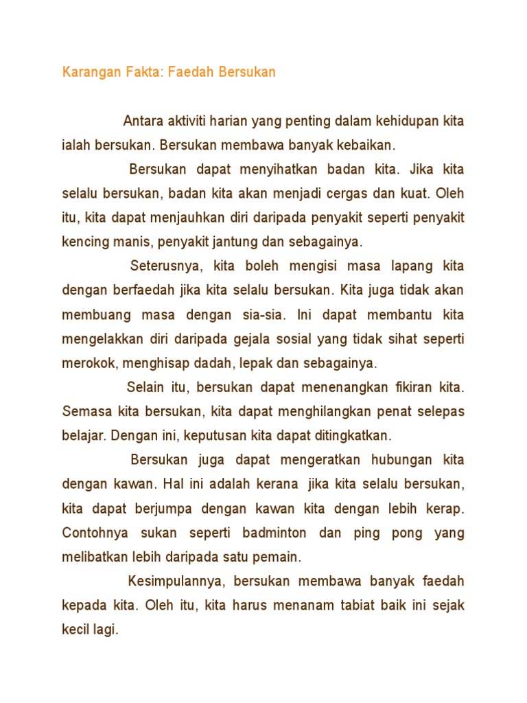 Karangan Fakta Faedah Bersukan | PDF