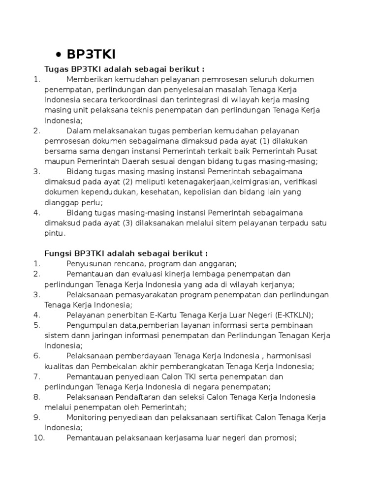 Tugas Dan Fungsi BNP2TKI | PDF