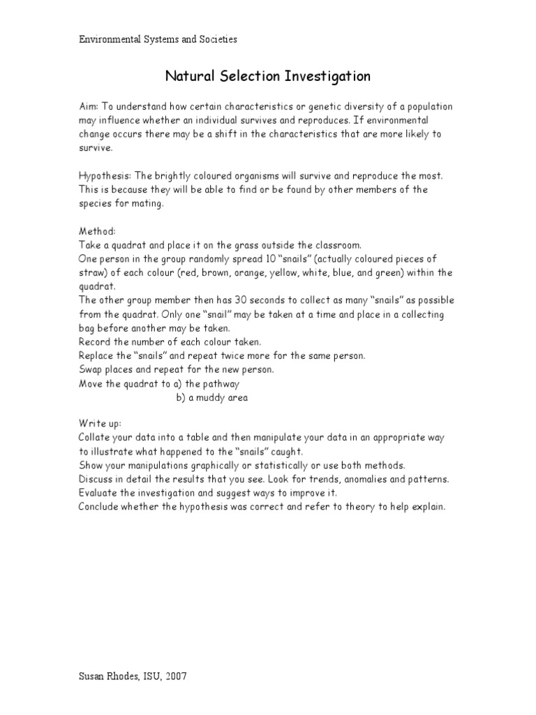 Natural Selection Experiment Guide | PDF