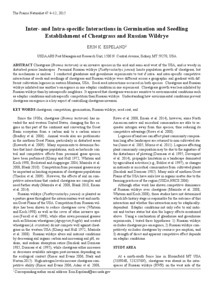 Inter-And Intra-Specific Interactions in Germination and Seedling ...
