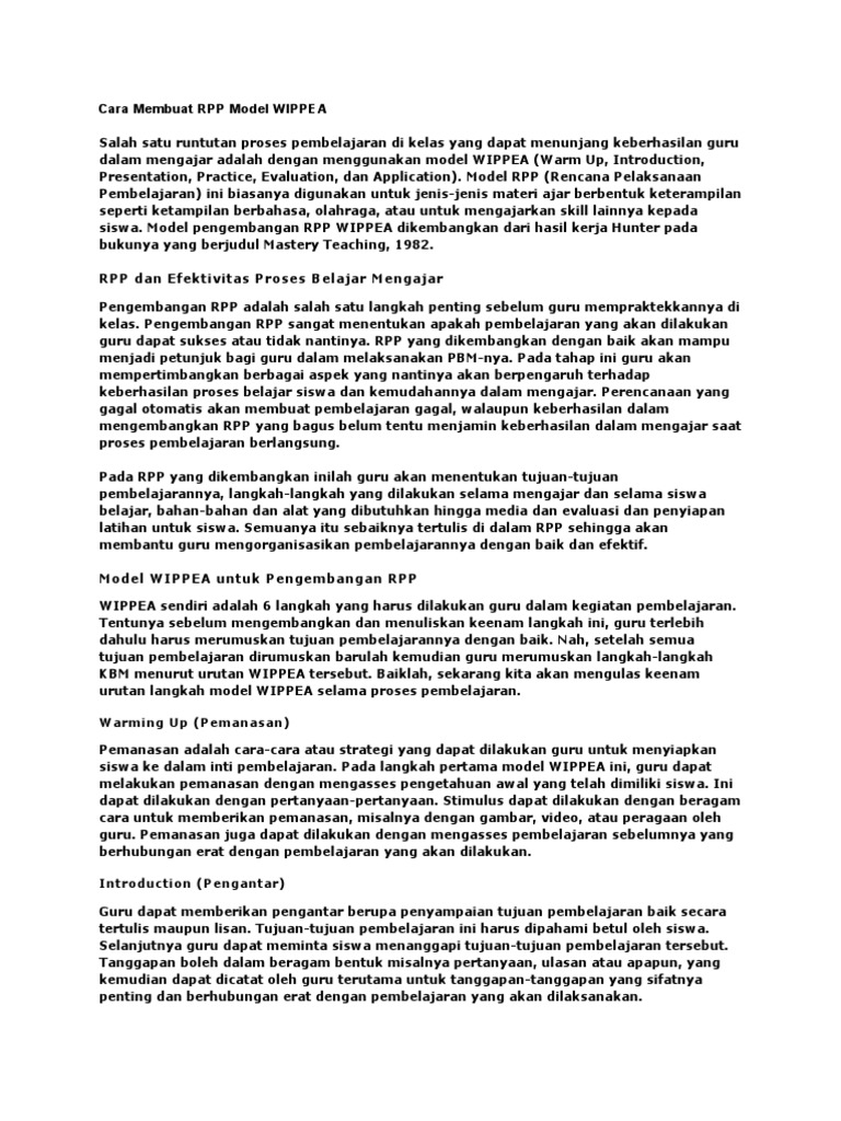 Cara Membuat RPP Model WIPPEA | PDF