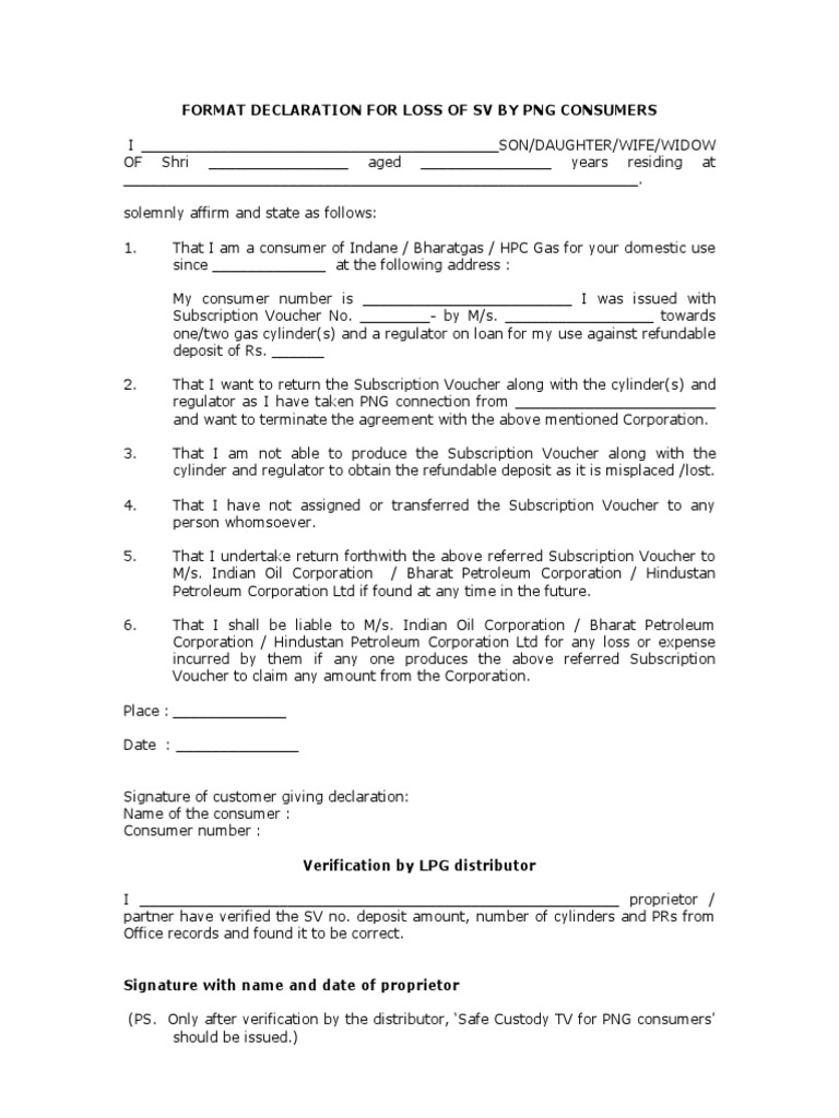 Format Declaration For Loss of SV PNG | PDF | Law