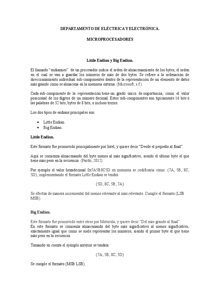 Introducción a Microprocesadores y Endianness | PDF | Poco | Microprocesador