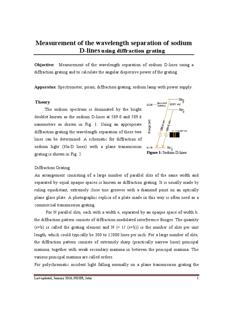 Sodium D-Line Wavelength Measurement | PDF | Diffraction | Wavelength