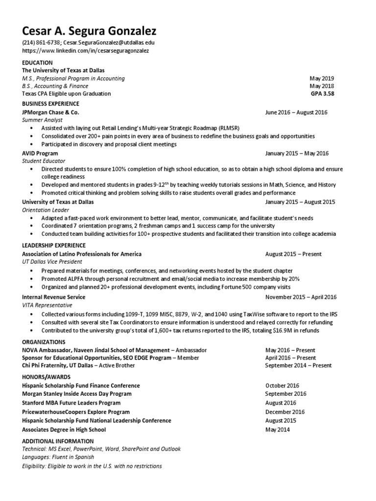 JSOM PPA Resume CesarSeguraGonzalez | PDF | University Of Texas At Dallas | University Of Texas ...