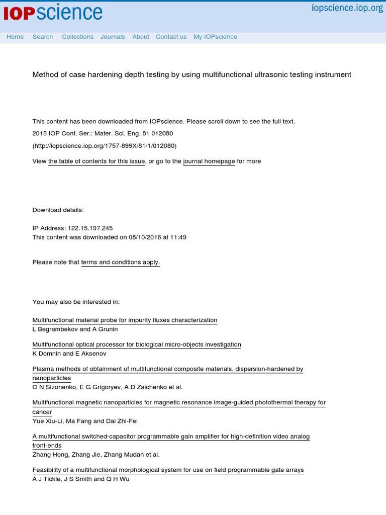 Case Hardening Depth Testing | PDF | Ultrasound | Waves