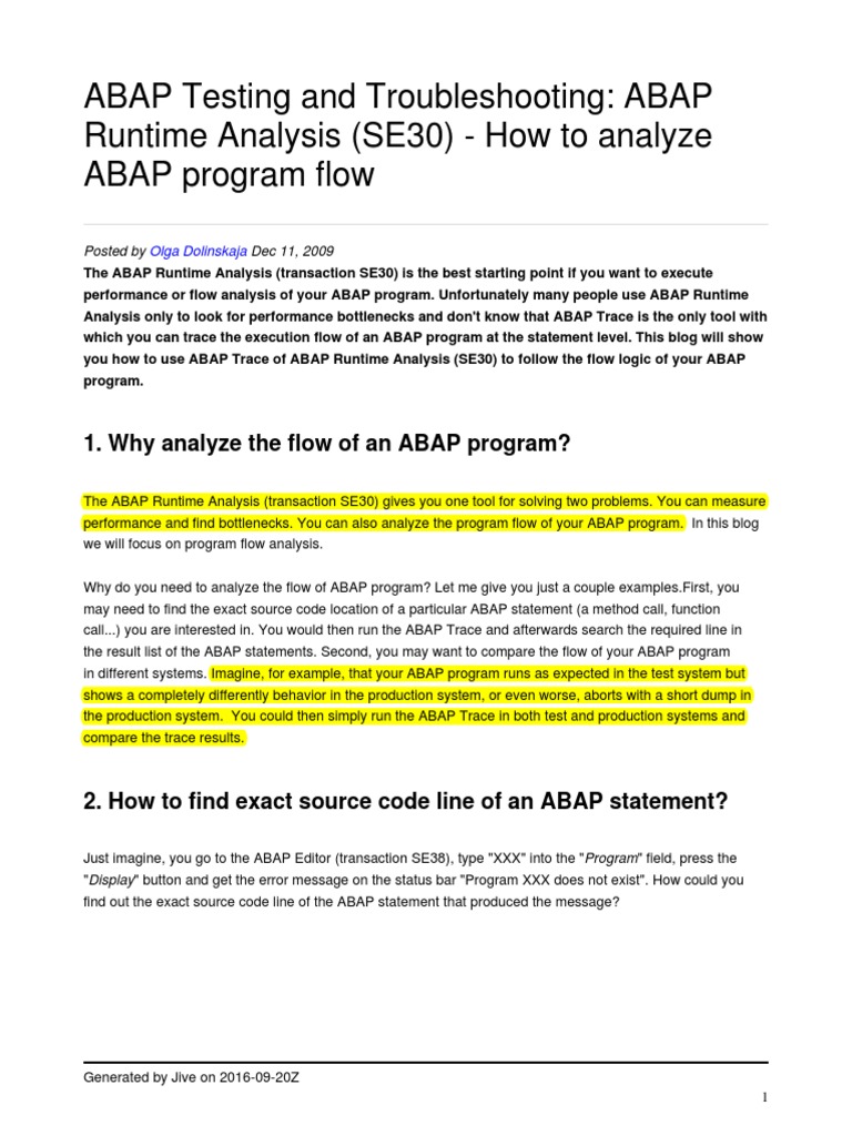 Runtime Analysis - SE30 - How To Analyze Abap Program Flow and Find A Keyword. | PDF | Control ...