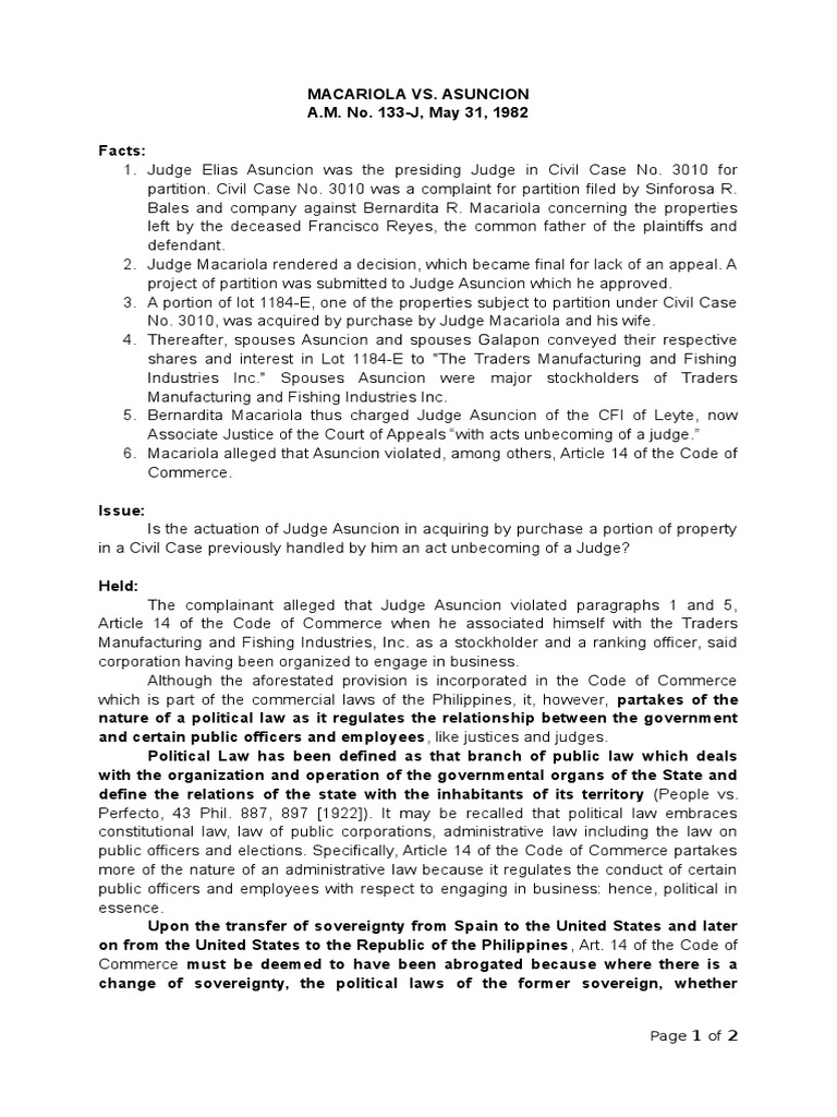 Macariola vs. Asuncion | PDF | Sovereignty | U.S. State