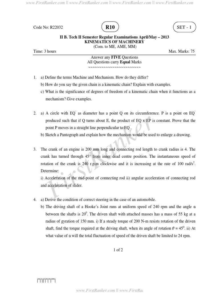 Kinematics of Machinery | PDF | Gear | Belt (Mechanical)