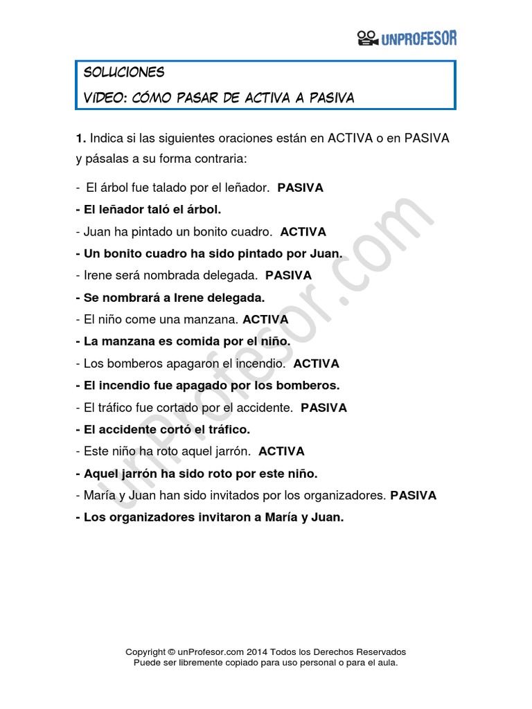 Solucion Como Pasar Una Oracion de Activa a Pasiva 219