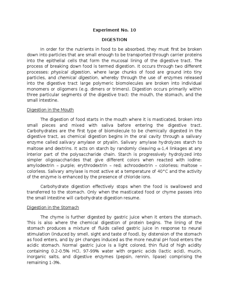 Expt 10 Digestion | PDF | Digestion | Stomach