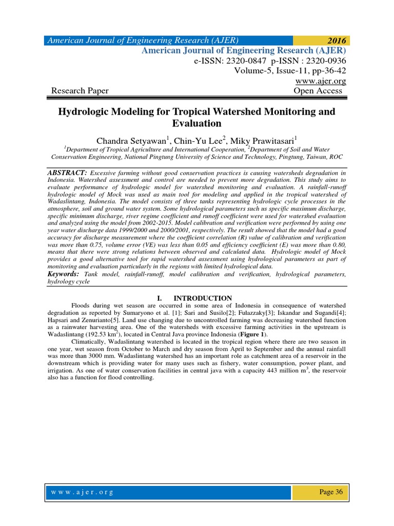 Hydrologic Modeling For Tropical Watershed Monitoring And Evaluation