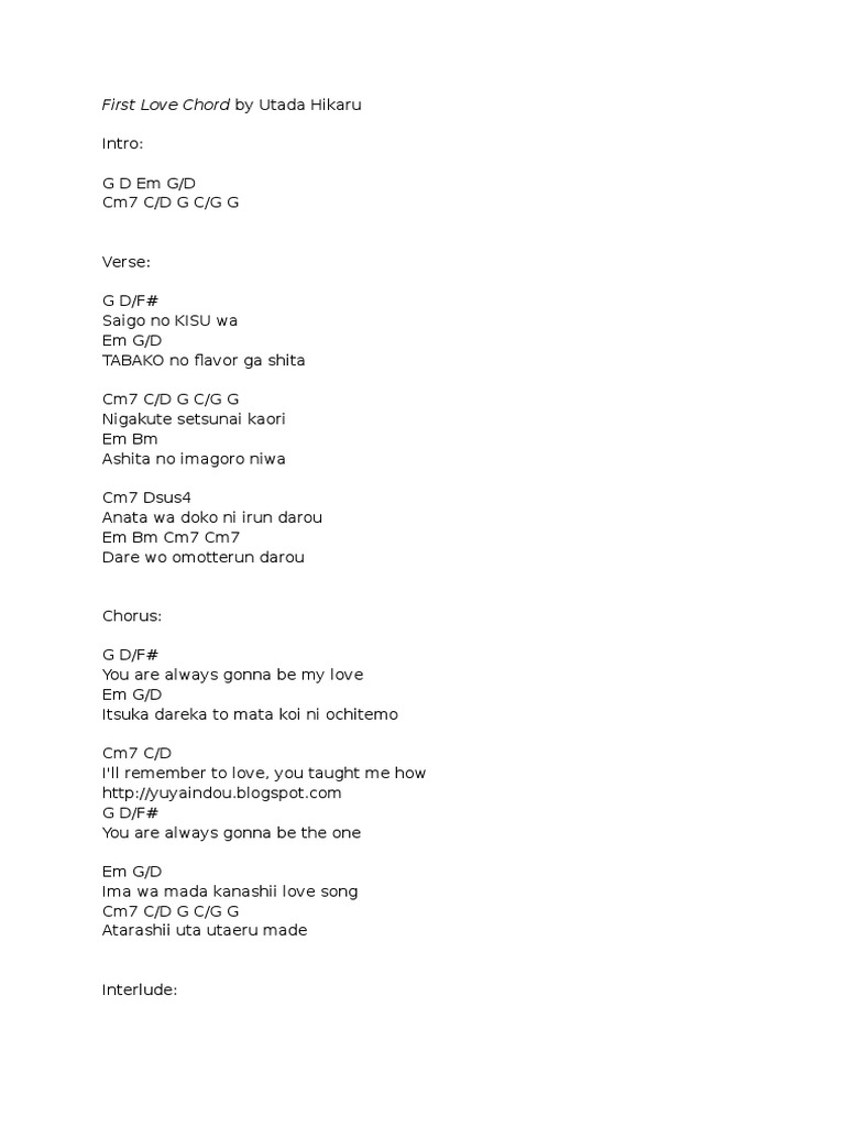 First Love Chord by Utada Hikaru | PDF | Musical Compositions | Song Forms