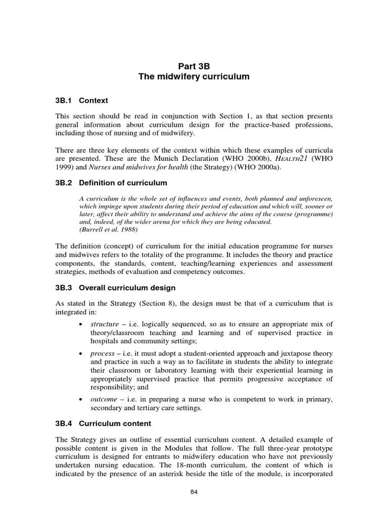 Midwifery Curriculum Overview and Guidelines | PDF | Midwife | Nursing