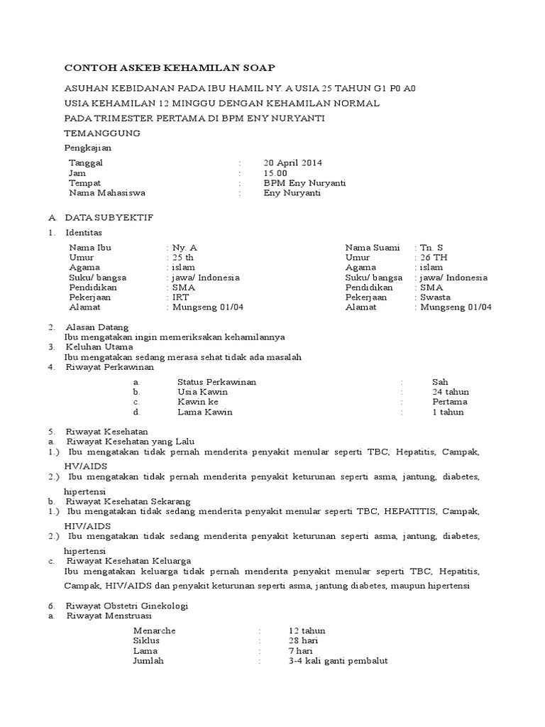Contoh Askeb Kehamilan Soap