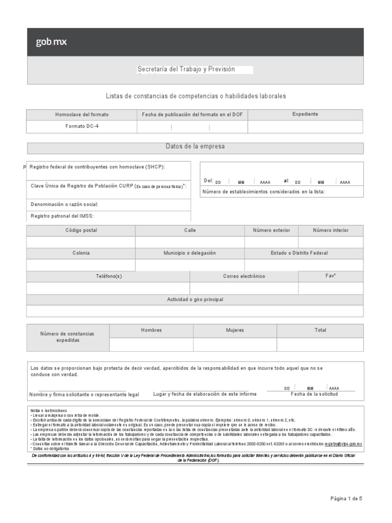 Stps - Formato Dc-4_dof 28 12 2015 | Educación Secundaria | Tecnología