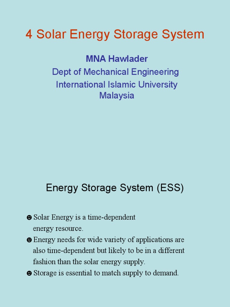 4 Solar Energy Storage System: Dept of Mechanical Engineering ...