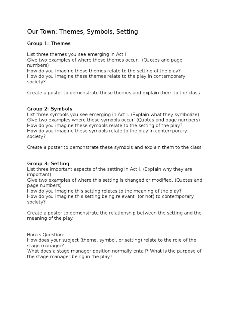 Our Town-Theme Symbolism Setting | PDF