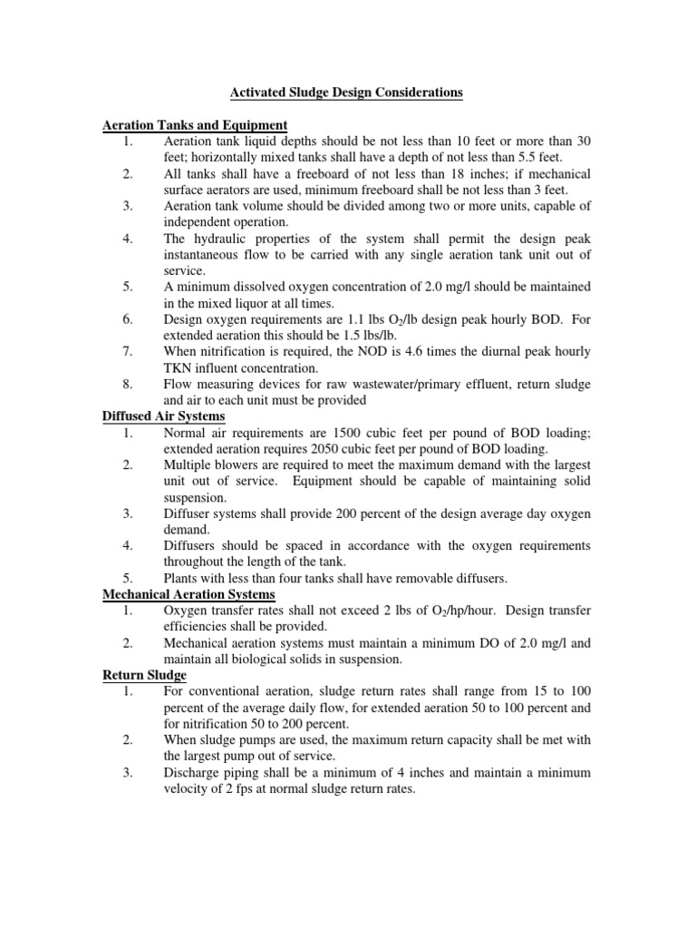 Activated Sludge Design Considerations Aeration Tanks and Equipment ...