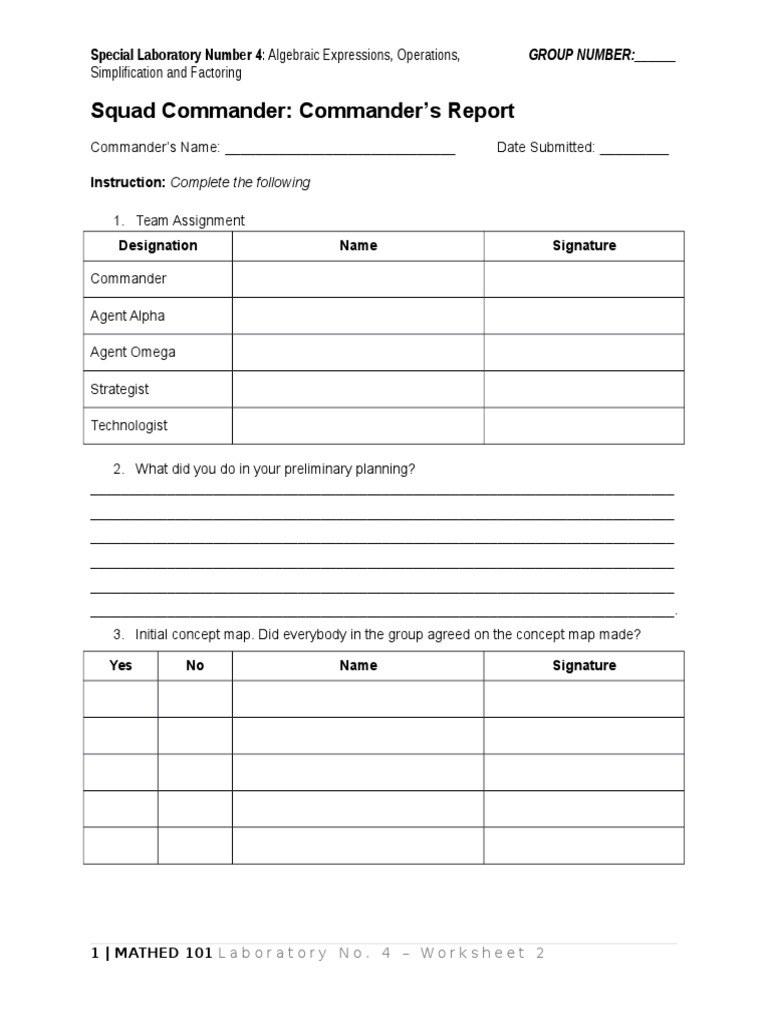 Squad Commander: Commander's Report: Simplification and Factoring | PDF ...