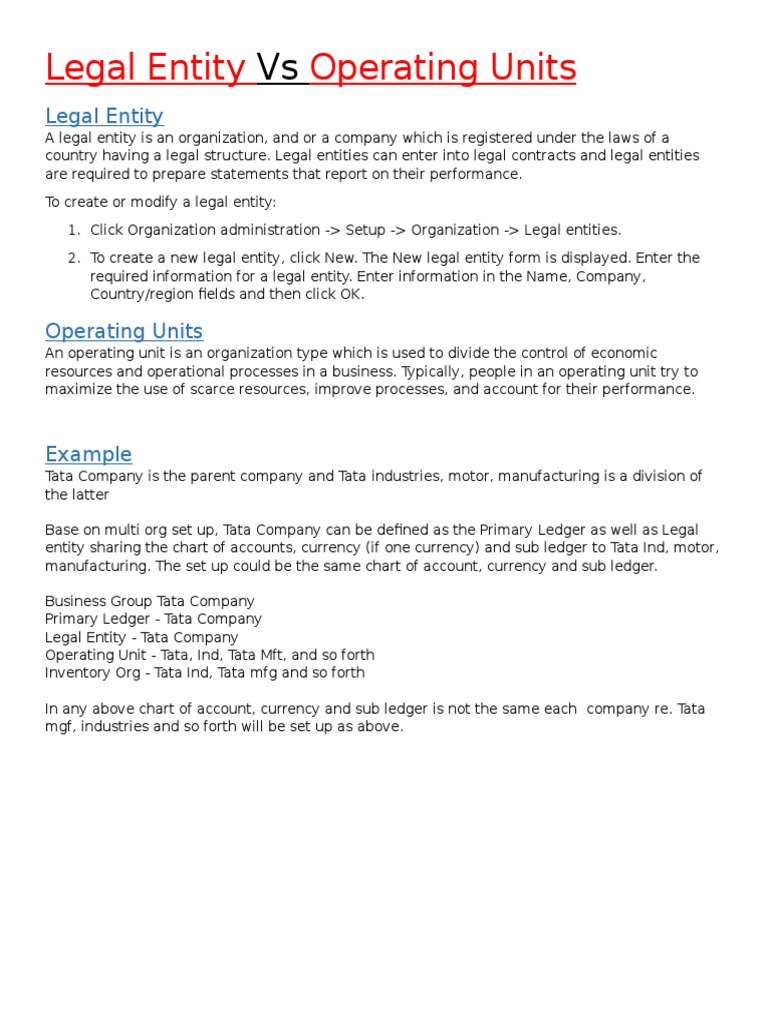 Legal Entity Vs Operating Units | PDF