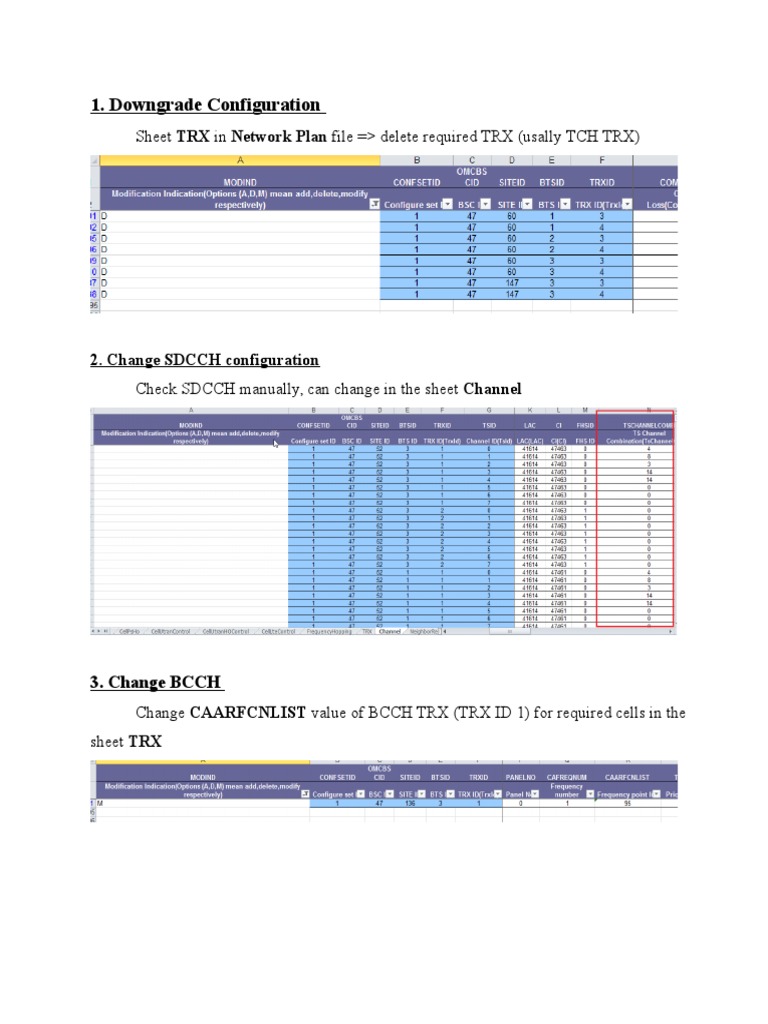Downgrade Configuration: Sheet TRX in Network Plan File Delete Required ...