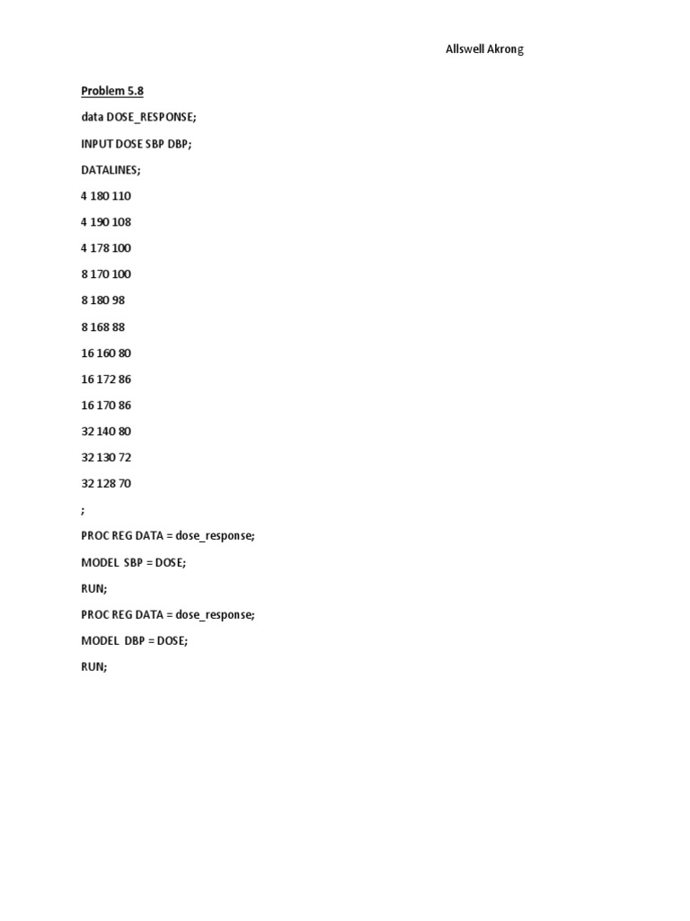 Sas Regression Code | PDF