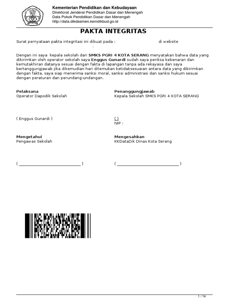 Contoh Fakta Integritas Operator Sekolah | PDF