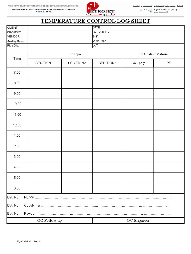 Temperature Control Log Sheet: QC Follow Up QC Engineer | PDF