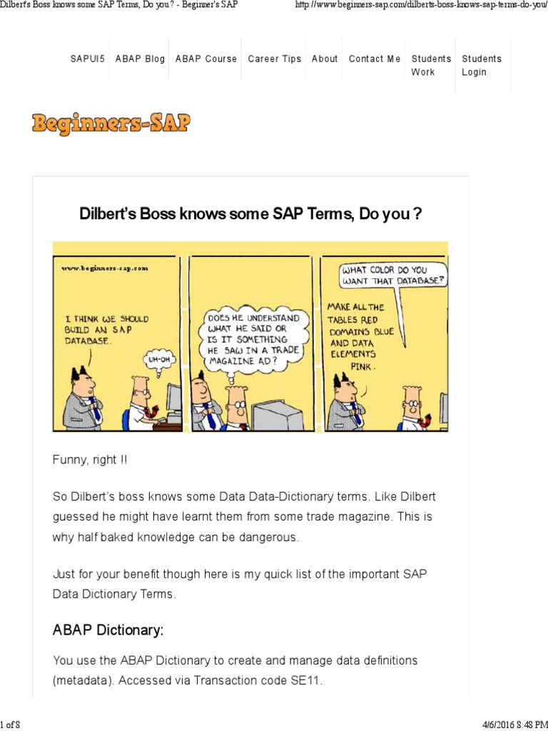 Dilbert's Boss Knows Some SAP Terms, Do You - Beginner's SAP PDF | PDF | Data Type | Databases