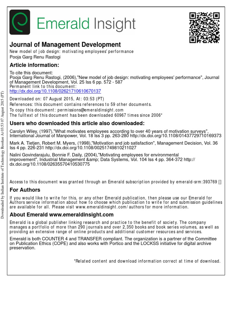 Motivating Employee Performance Through Enhanced Job Design: Proposing ...
