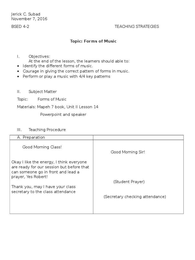 Forms of Music Lesson Plan | PDF | Musical Forms | Performing Arts