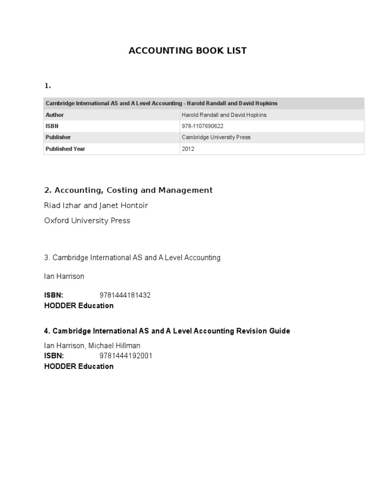 Accounting Book List for Students | PDF | Politics