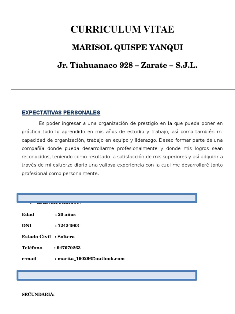 Curriculum Marisol | PDF | Contabilidad | Business