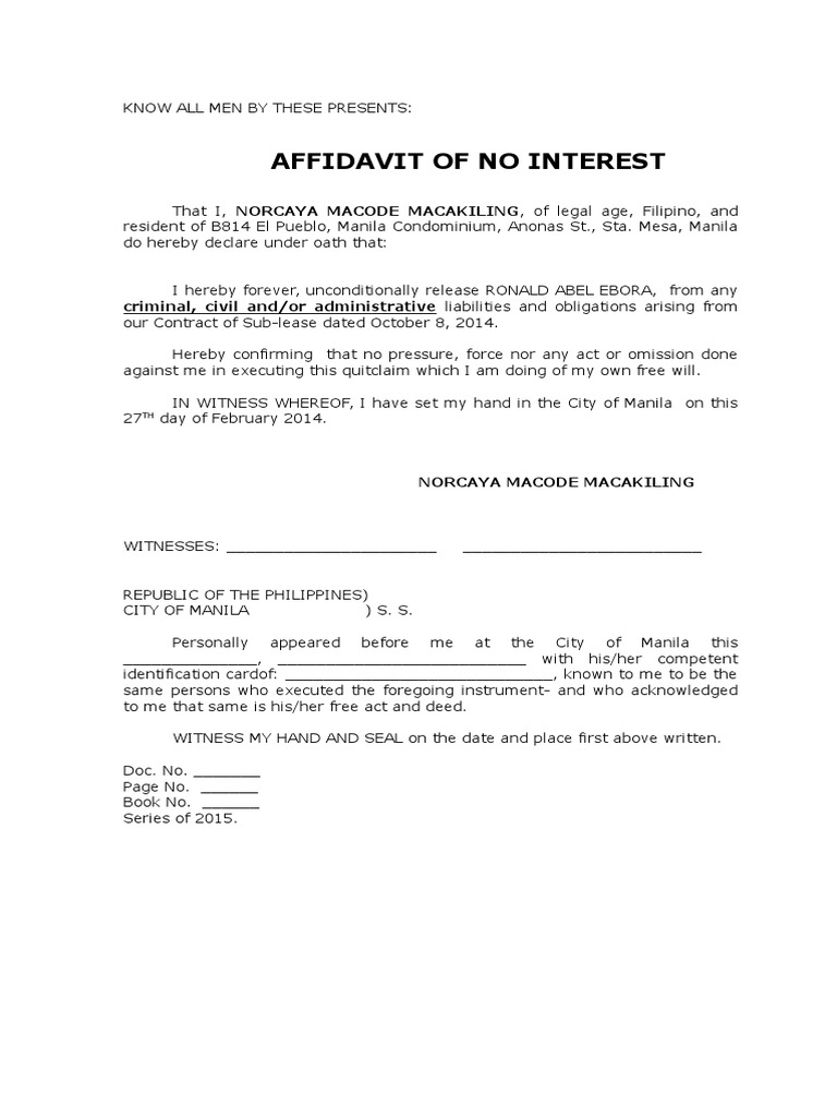 Affidavit of No Interest-ebora Affidavit of No Interest-ebora