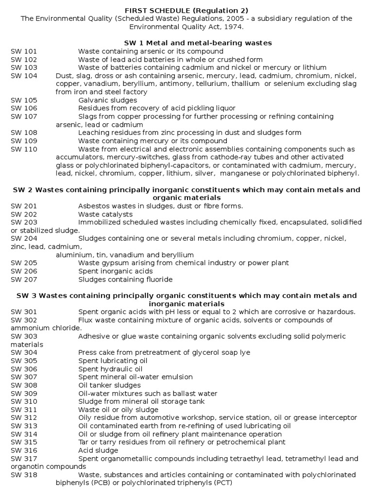 First Schedule | Lead | Waste