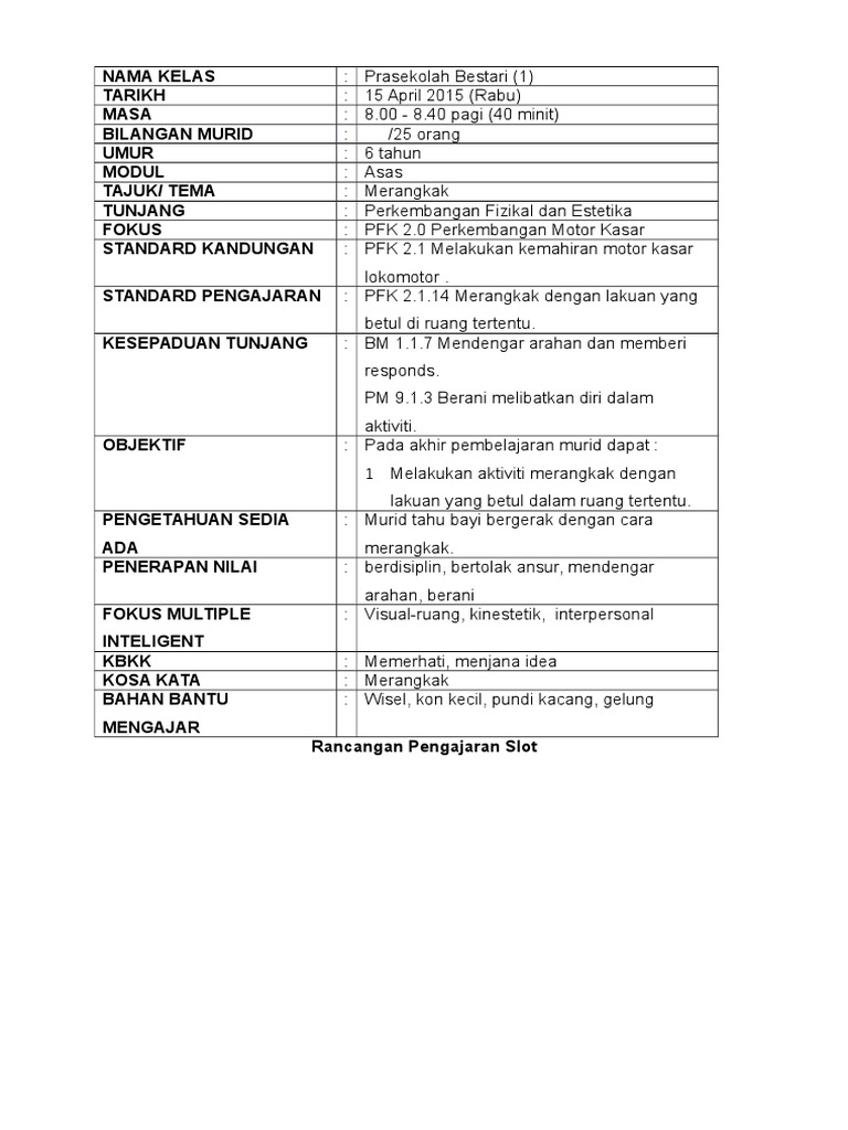 RPS - Aktiviti Luar (Merangkak) | PDF | Karier & Perkembangan | Sains & Matematika