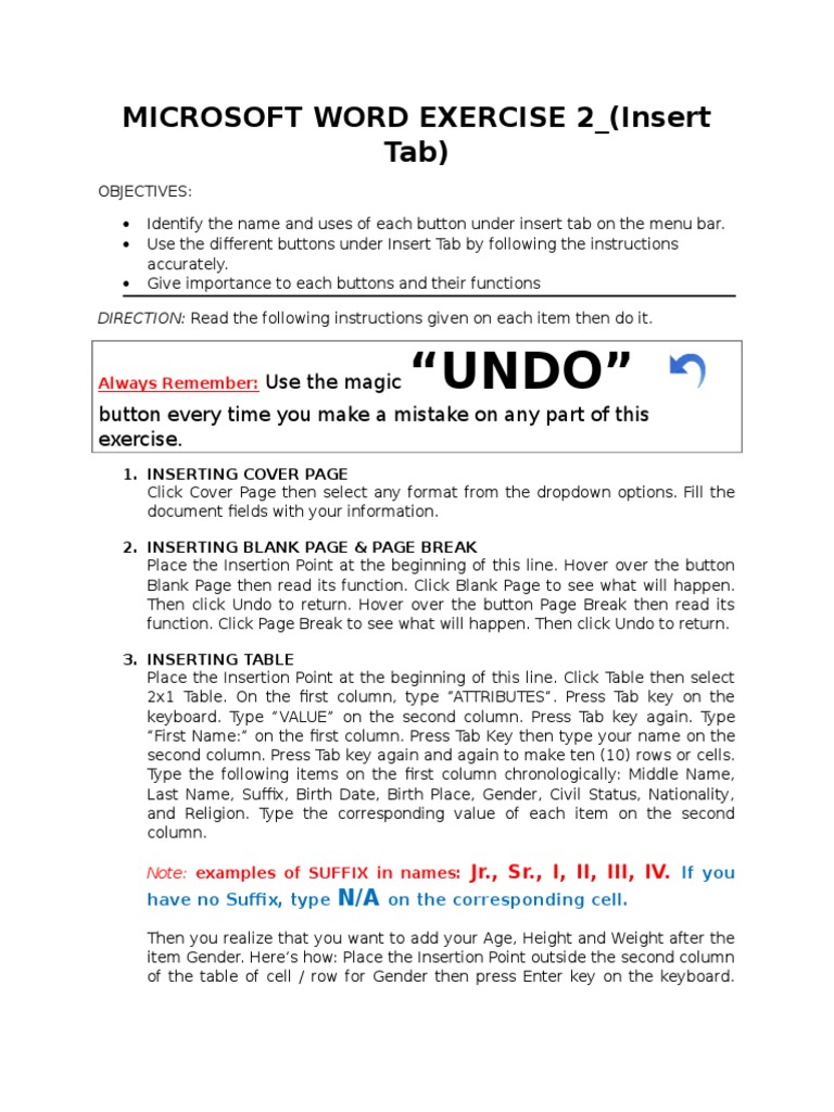 Microsoft Word Exercise 2 | PDF | Computer Keyboard | Microsoft Word