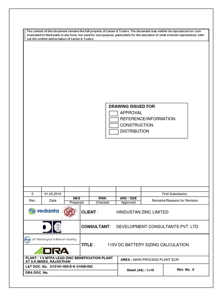 Cover Sheet Battery Sizing Pdf Law