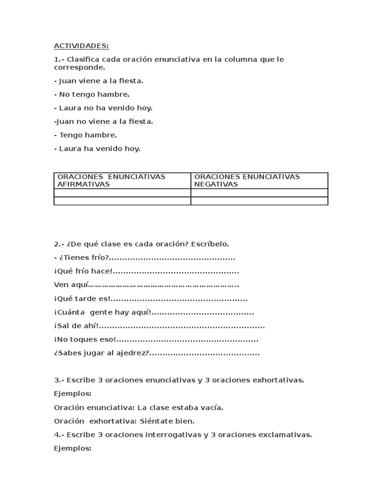 4º Lengua Clases de Oraciones | PDF | Artes del Lenguaje y Comunicación ...