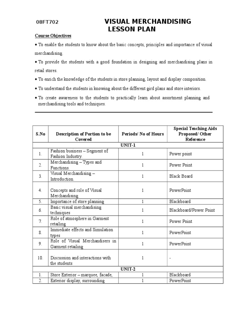 Visual Merchandising Lesson Plan | PDF | Microsoft Power Point | Retail