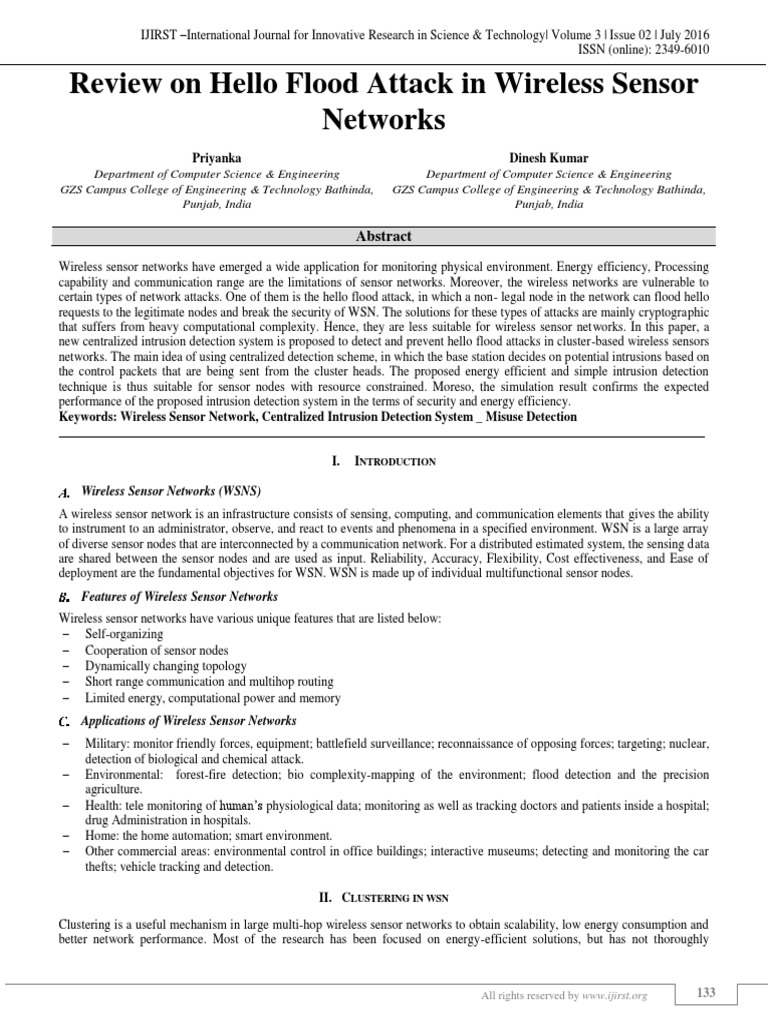 Review On Hello Flood Attack in Wireless Sensor Networks | PDF | Wireless Sensor Network ...