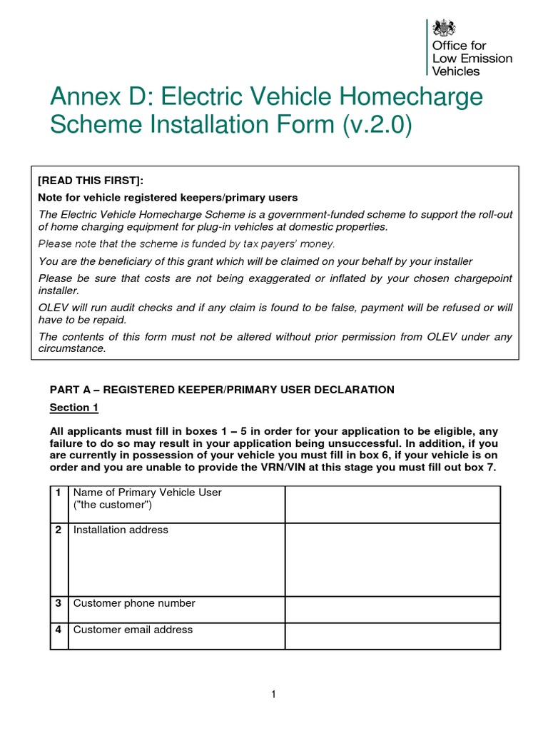 EV Homecharge Scheme Application Form | PDF | Vehicle Registration ...